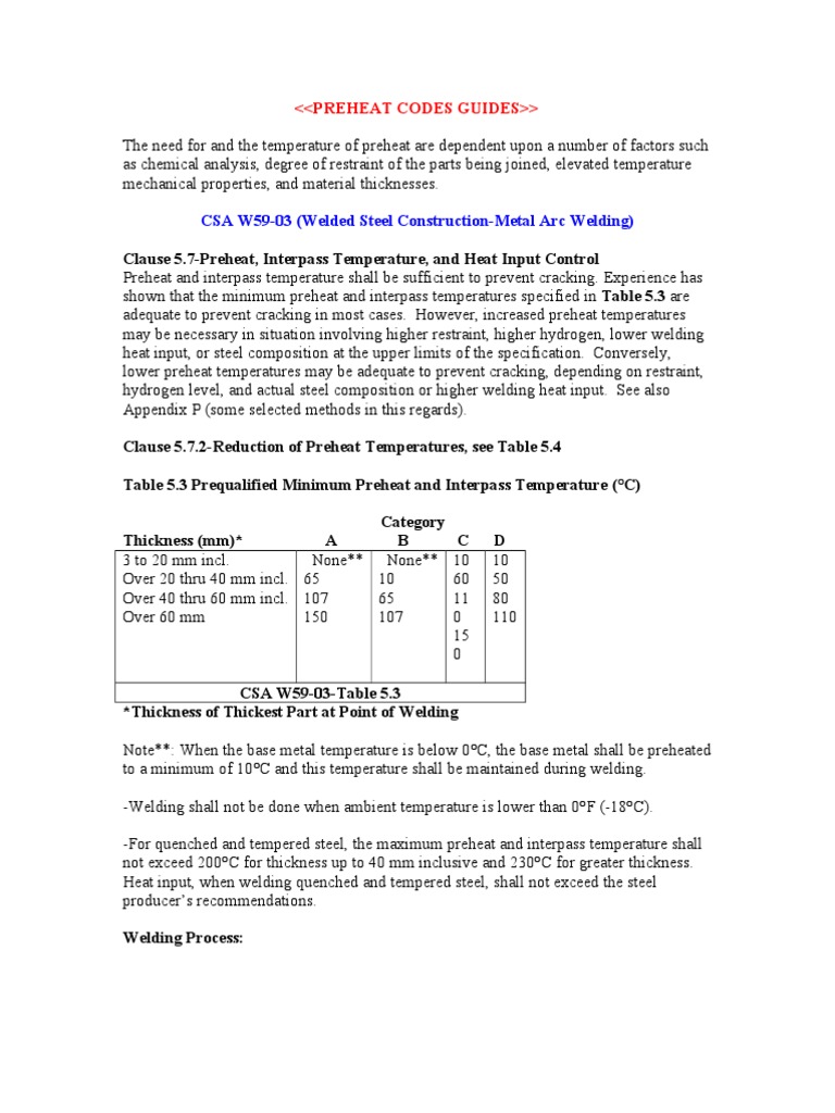 Preheat and Interpass Temperature Guidelines | PDF | Heat Treating ...