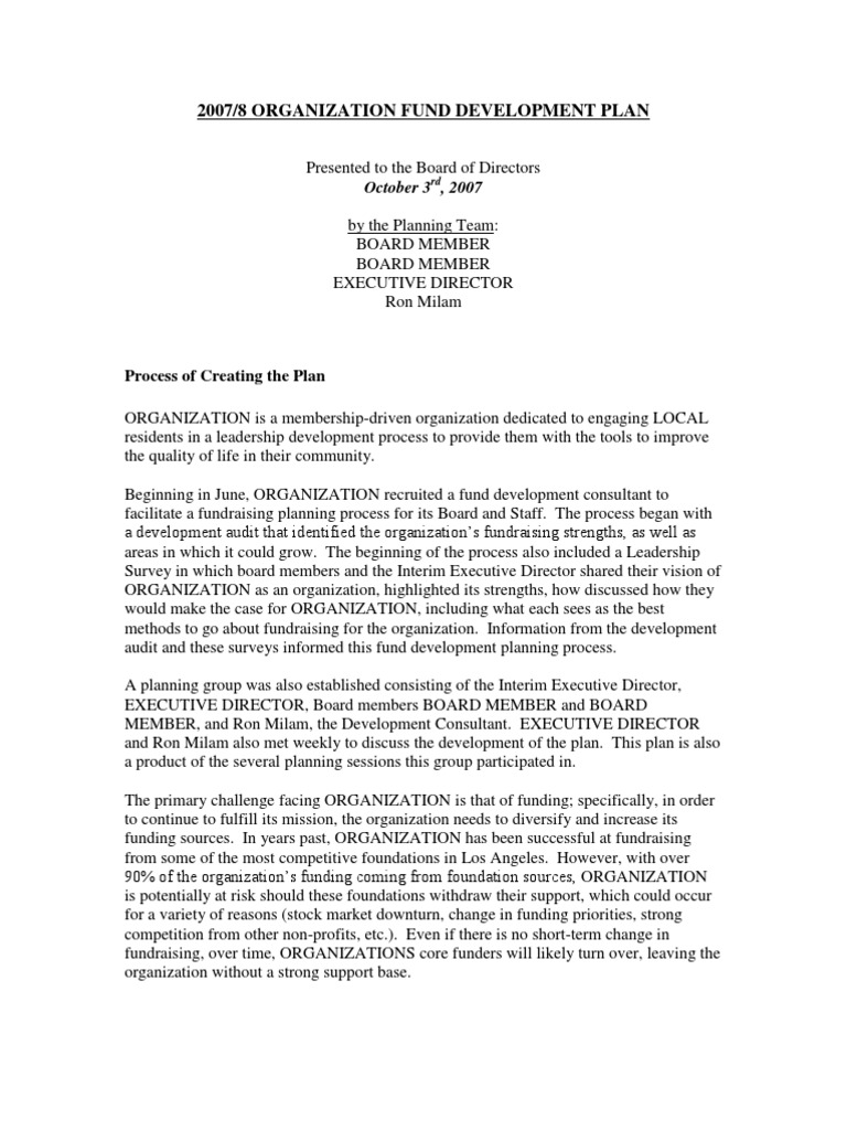 Sample Fund Development Plan | PDF | Fundraising | Grant Writing