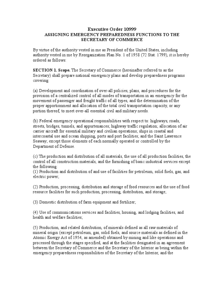 Executive Order 10999 | PDF | Emergency Management | Port