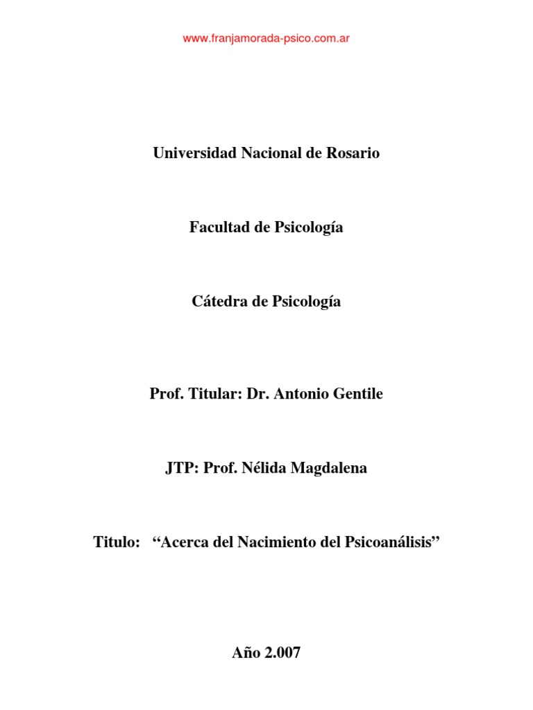 Acerca Del Nacimiento Del Psicoan Lisis | PDF | Mente inconsciente | Psicoanálisis