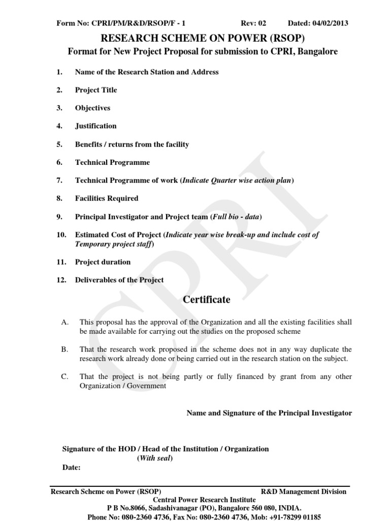 Research Scheme On Power (Rsop) : Format For New Project Proposal For ...