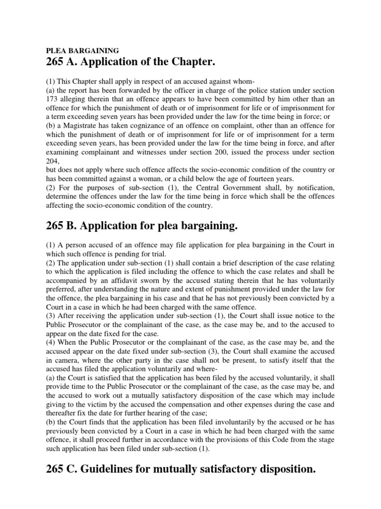 265 A. Application of The Chapter.: Plea Bargaining | PDF | Plea ...