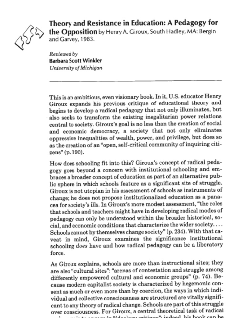 Theory and Resistance in Education A Pedagogy For The Opposition by ...