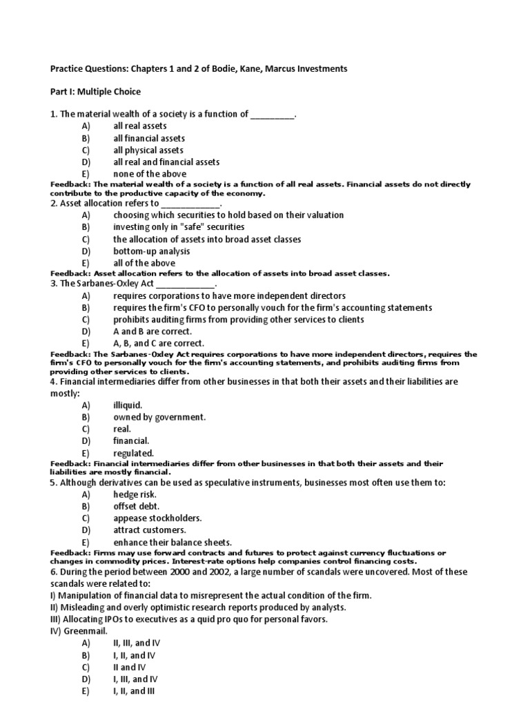 Investment Practice Questions: Bodie, Kane, Marcus | PDF | United ...
