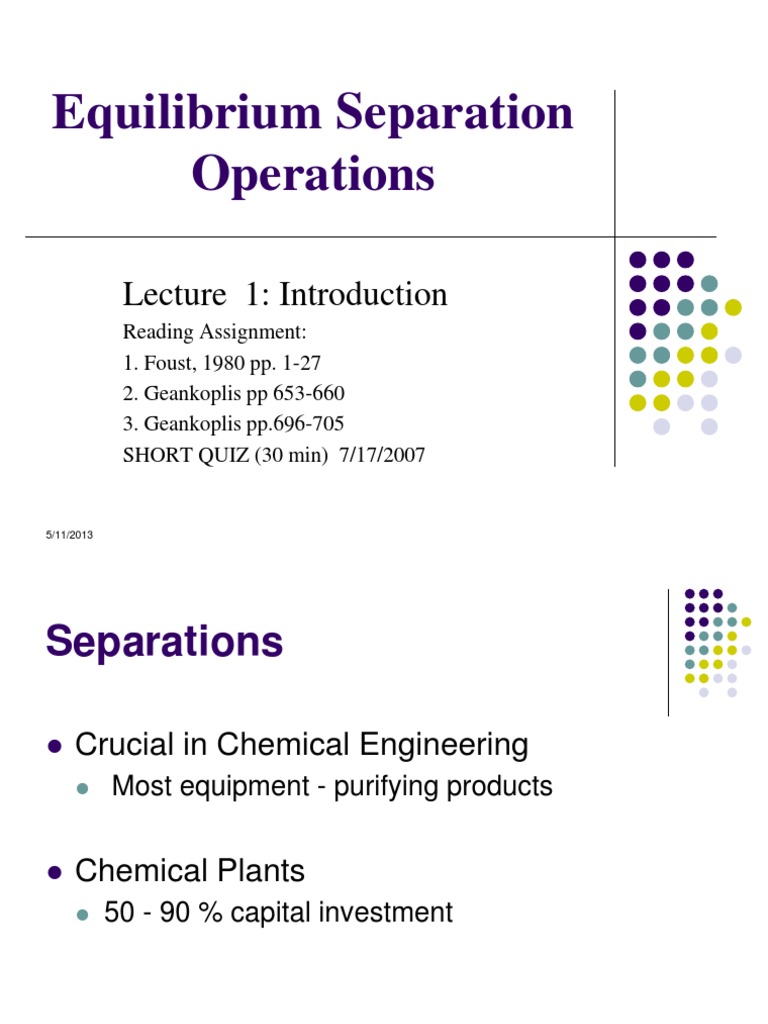 Equilibrium Separation Operations: Lecture 1: Introduction ...
