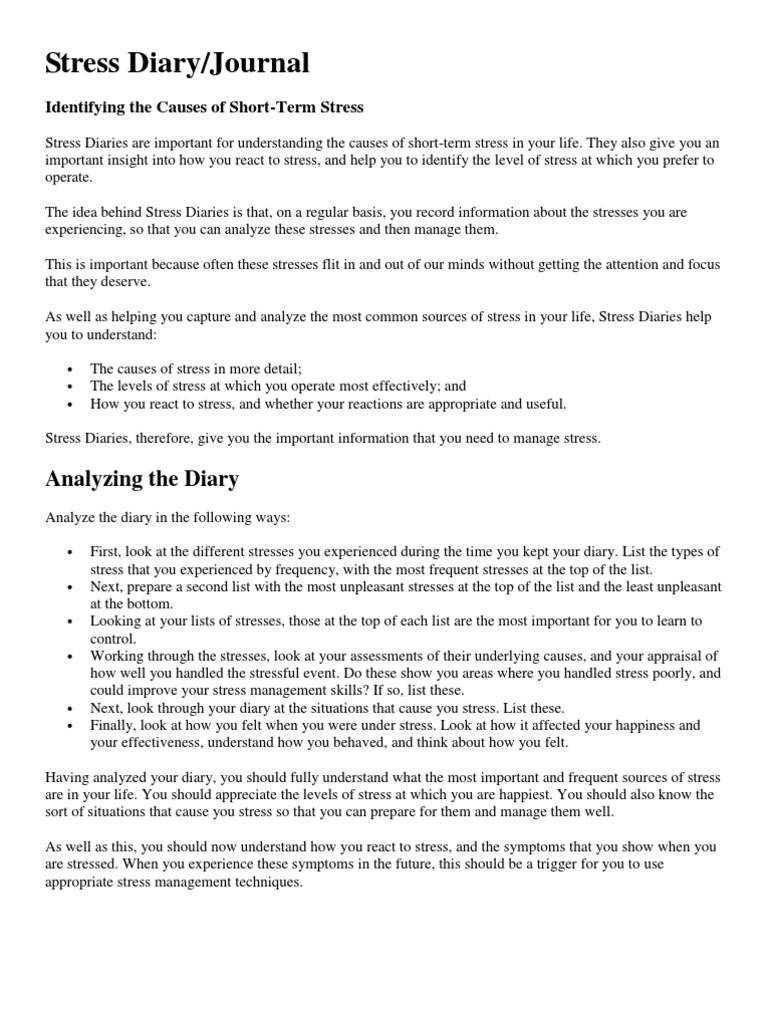 Stress Diary | PDF | Stress Management | Stress (Biology)