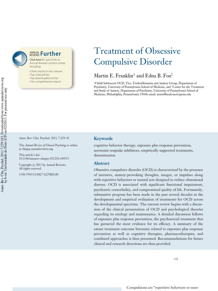 Treatment of Obsessive Compulsive Disorder | PDF | Obsessive–Compulsive ...