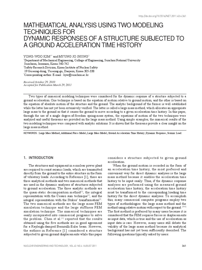Mathematical Analysis Using Two Modeling Techniques For Dynamic Responses of A Structure ...