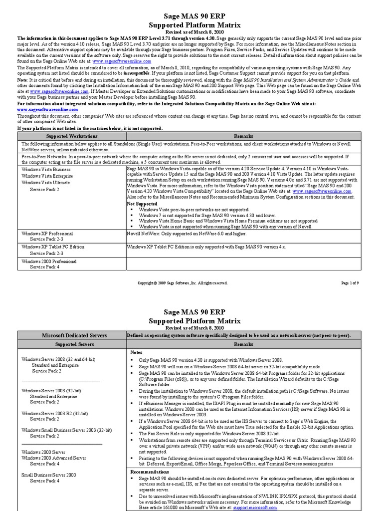 MAS90 Supported Platforms Matrix | PDF | Remote Desktop Services ...