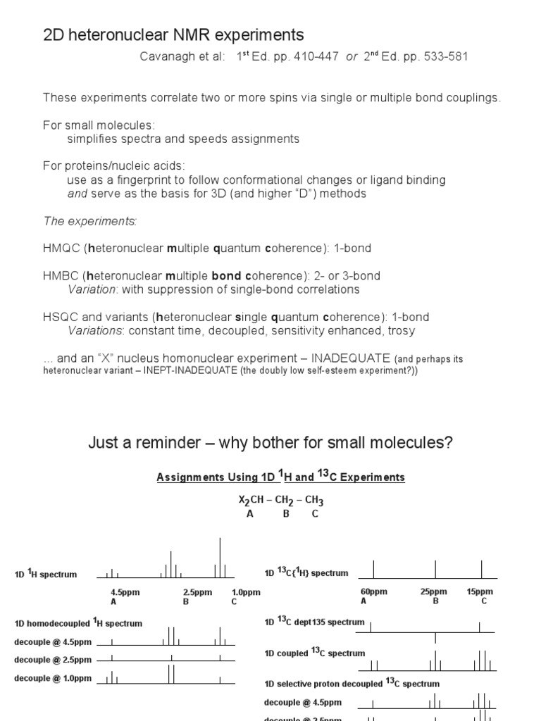 2D Heteronuclear NMR Experiments: and Serve As The Basis For 3D (And Higher "D") Methods The ...