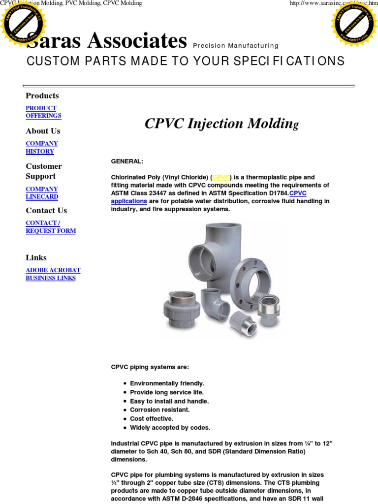 CPVC Injection Molding, PVC. | PDF | Polyvinyl Chloride | Pipe (Fluid ...