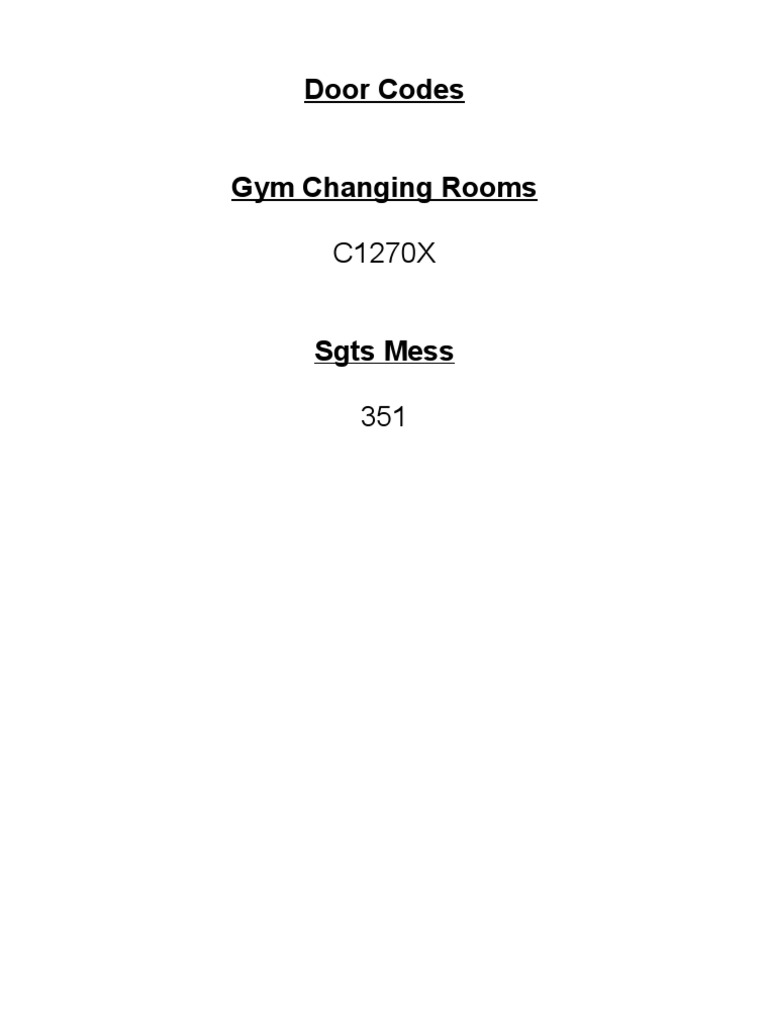 Gym Changing Room Door Codes C1270X | PDF