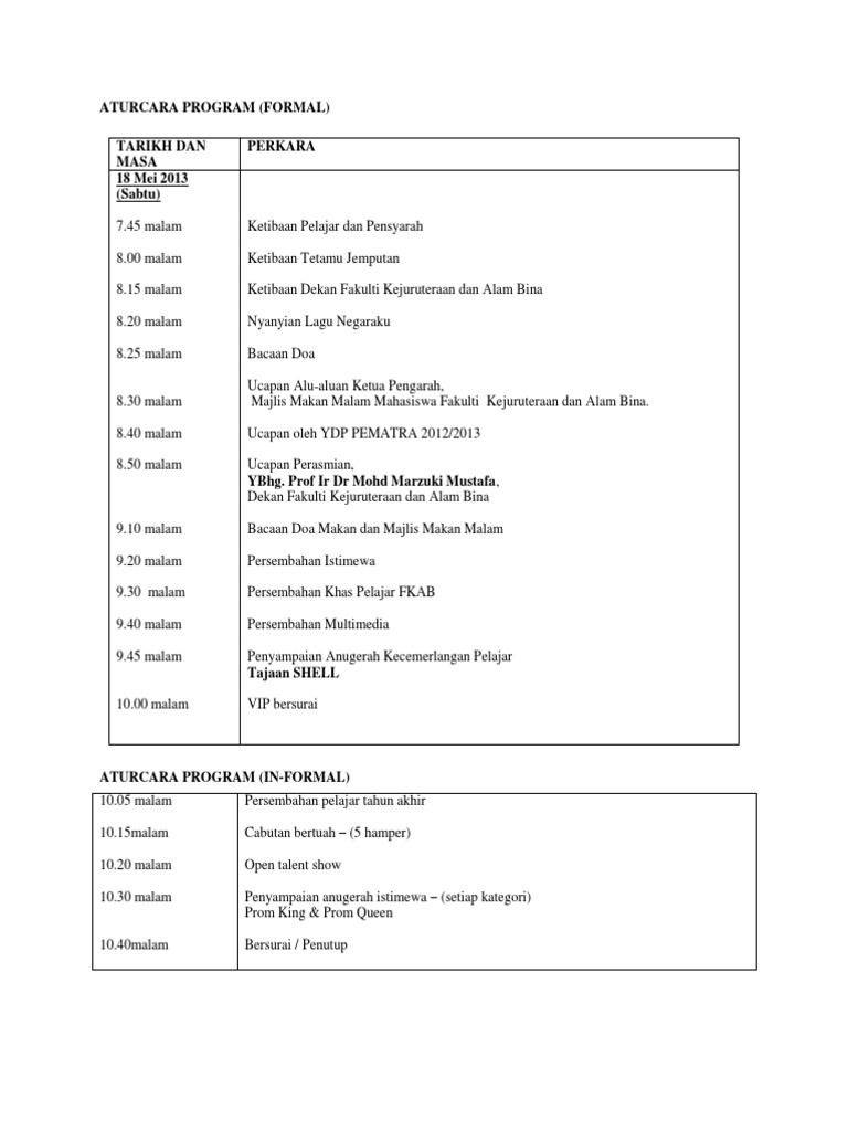 Aturcara Program (Formal) | PDF