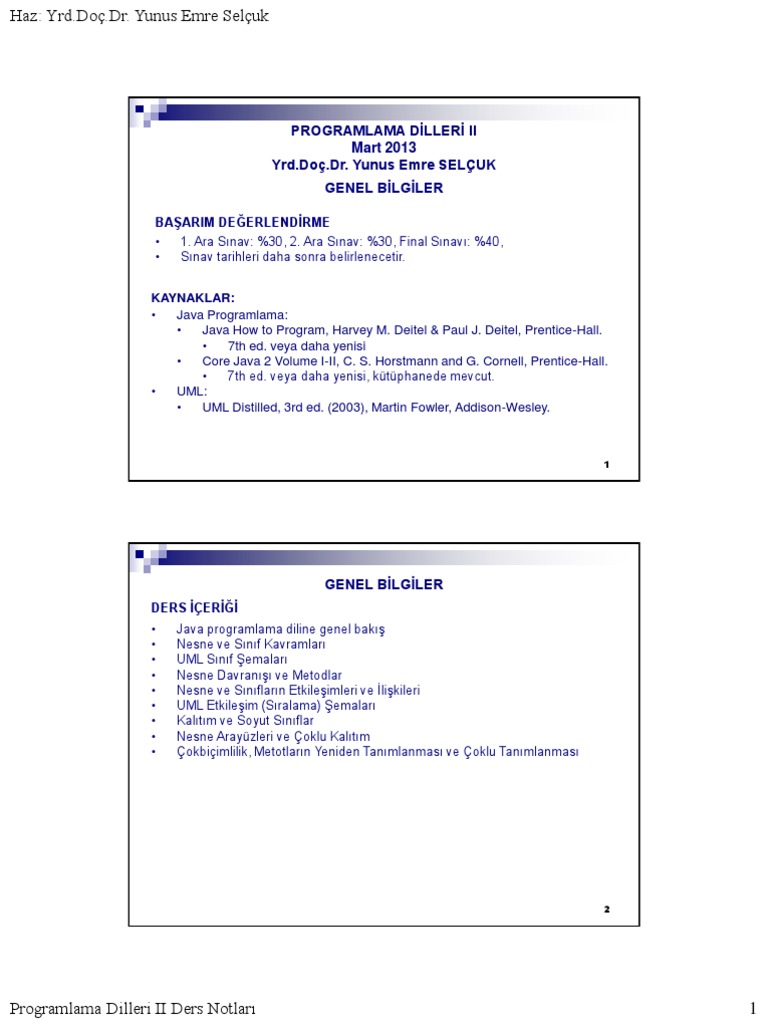 PROGRAMLAMA DİLLERİ II - Java - Ders Notlari | PDF