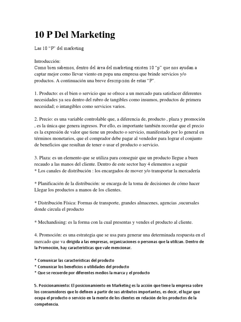 10 P Del Marketing | PDF | Producto (Negocio) | Distribución (comercial)