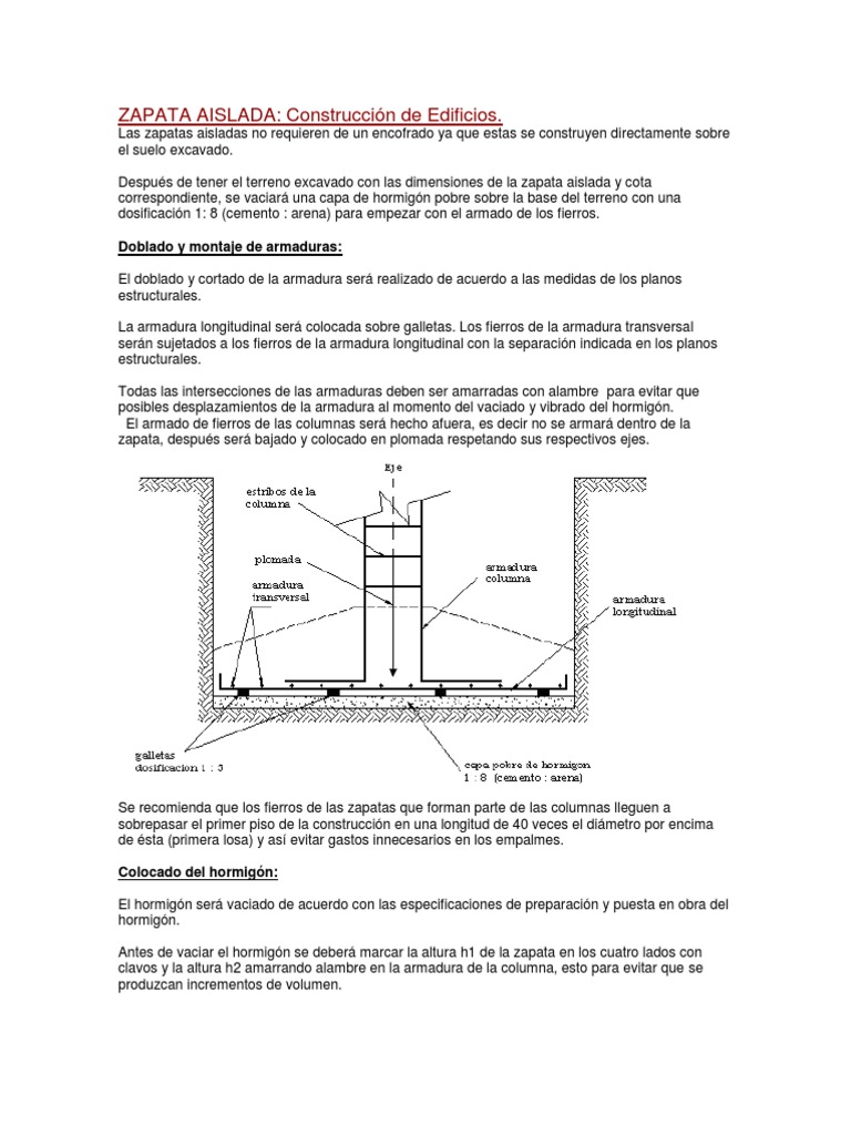 Medidas y Armado de Zapatas Aisladas | PDF | Hormigón | Cemento