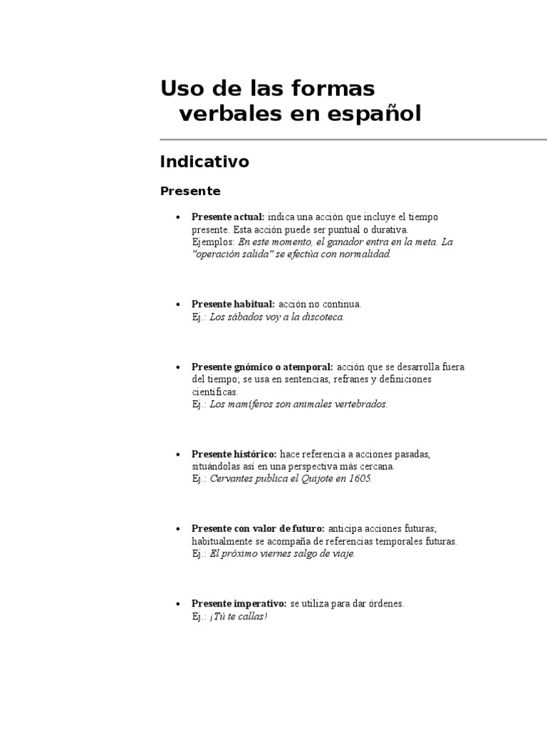 Uso de las formas verbales en español