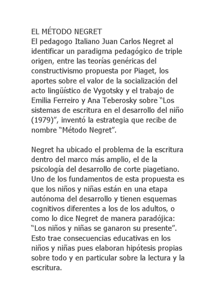 Método Negret: Innovación en Lectoescritura | PDF | Escritura | Lectura ...