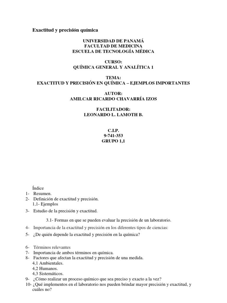 Exactitud y Precisión Química | PDF | Exactitud y precisión | Medición