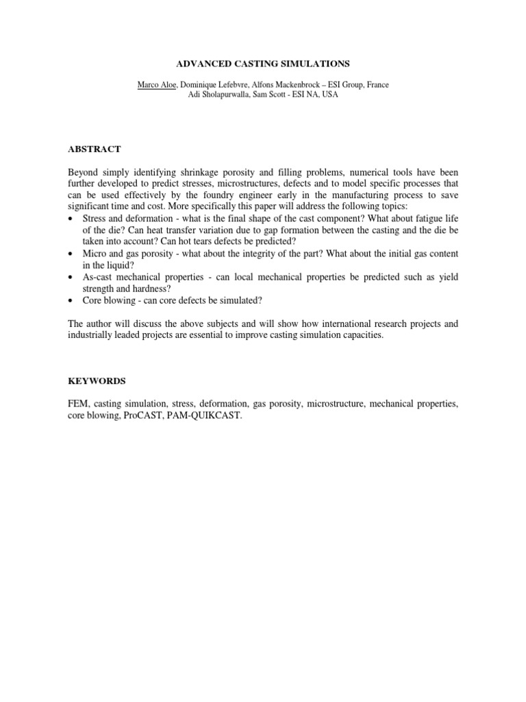 Procast - ESI - Casting Simulations | PDF | Casting (Metalworking ...