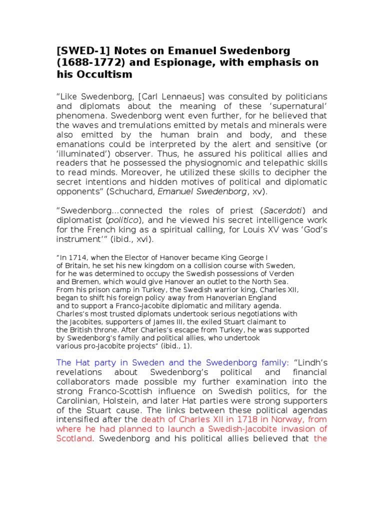 (SWED-1) Notes On Swedenborg and Espionage, Occultism | PDF ...