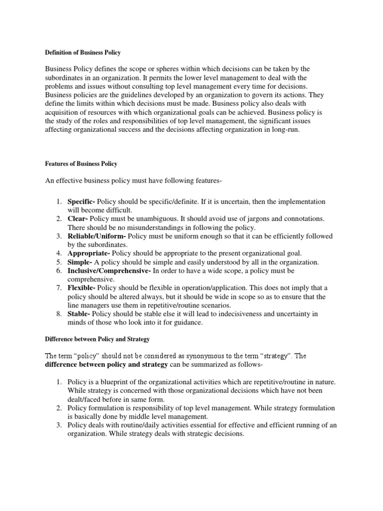Understanding Business Policy Essentials | PDF | Strategic Management ...