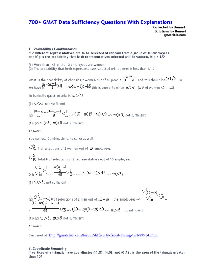 700+ GMAT Data Sufficiency Questions With Explanations | PDF | Triangle ...