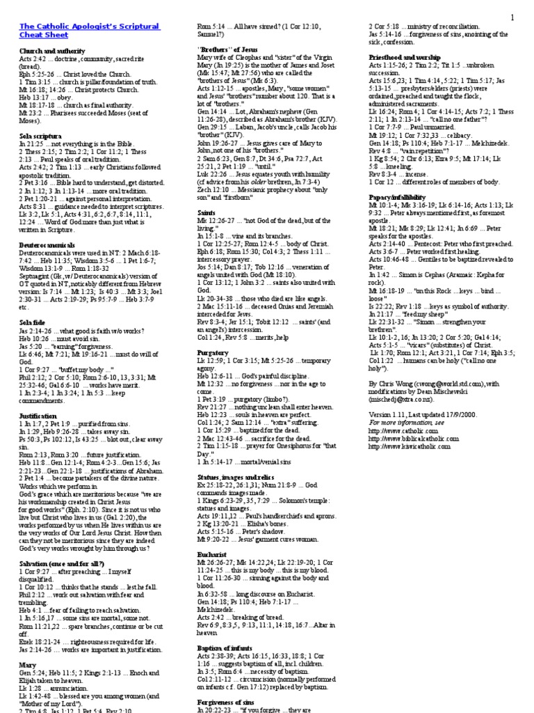 Catholic Bible Cheat Sheet | PDF | Saint Peter | Justification (Theology)