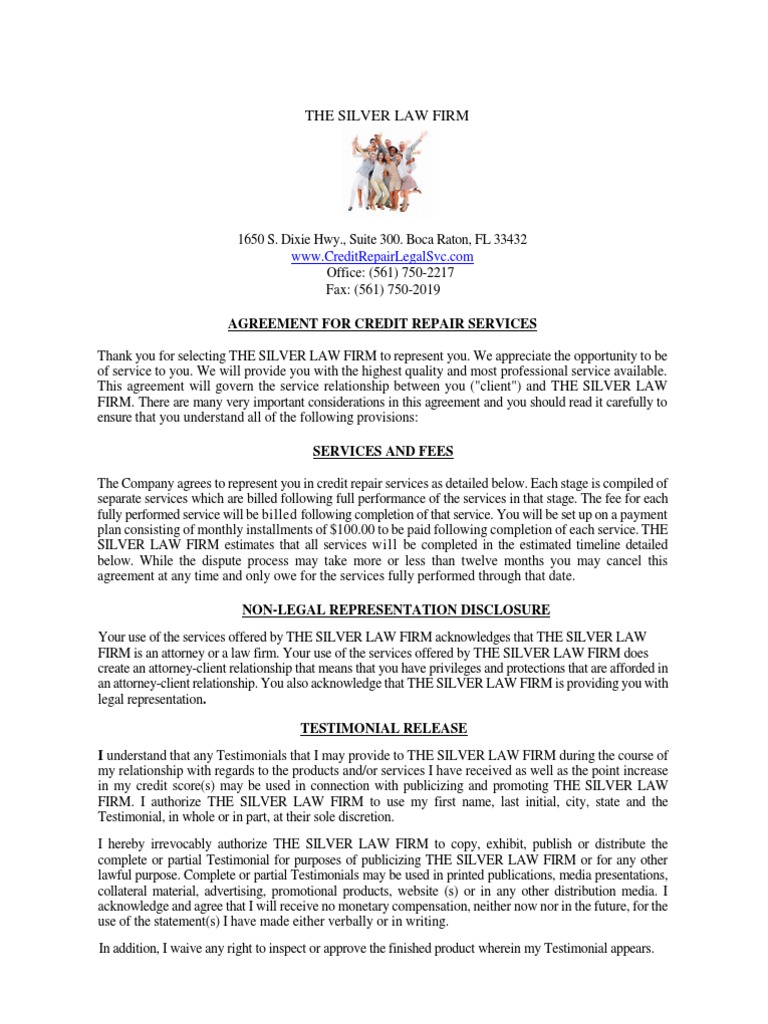 Credit Repair Agreement 1 | PDF | Arbitration | Law Firm