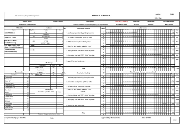 Sample Project Schedule | Materials | Industries