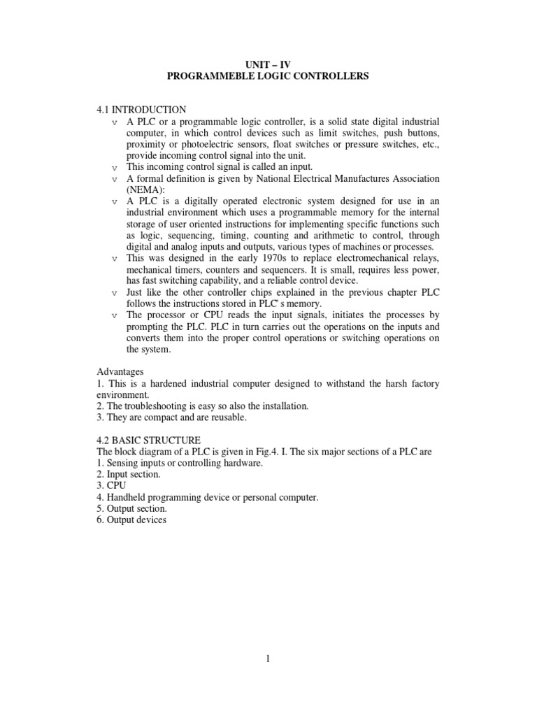 Unit 4 Mechatronics Pdf Programmable Logic Controller Central Processing Unit
