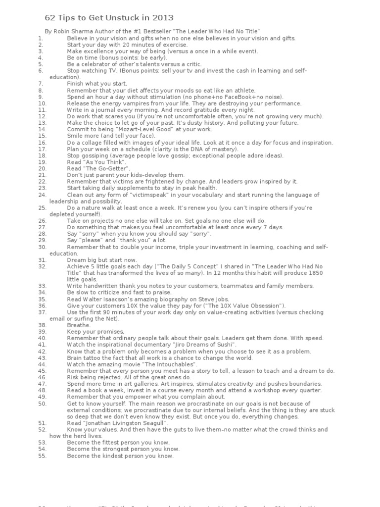 62 Tips To Get Unstuck in 2013 | PDF