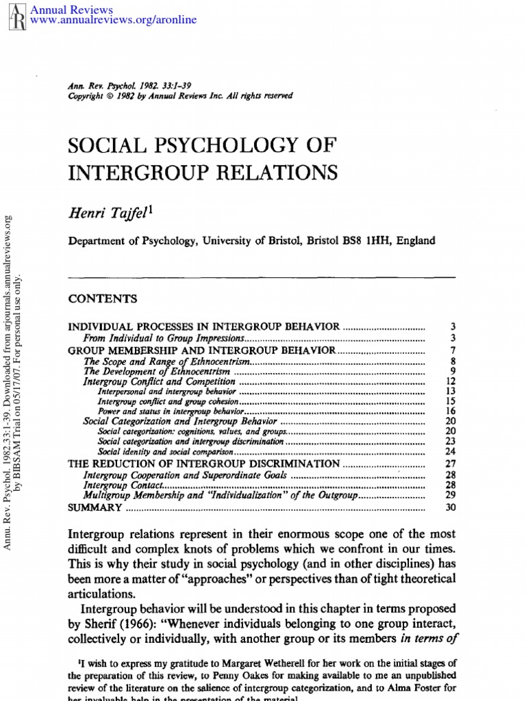 Tajfel 1986 Social Pychology of Intergroup Relations | PDF ...