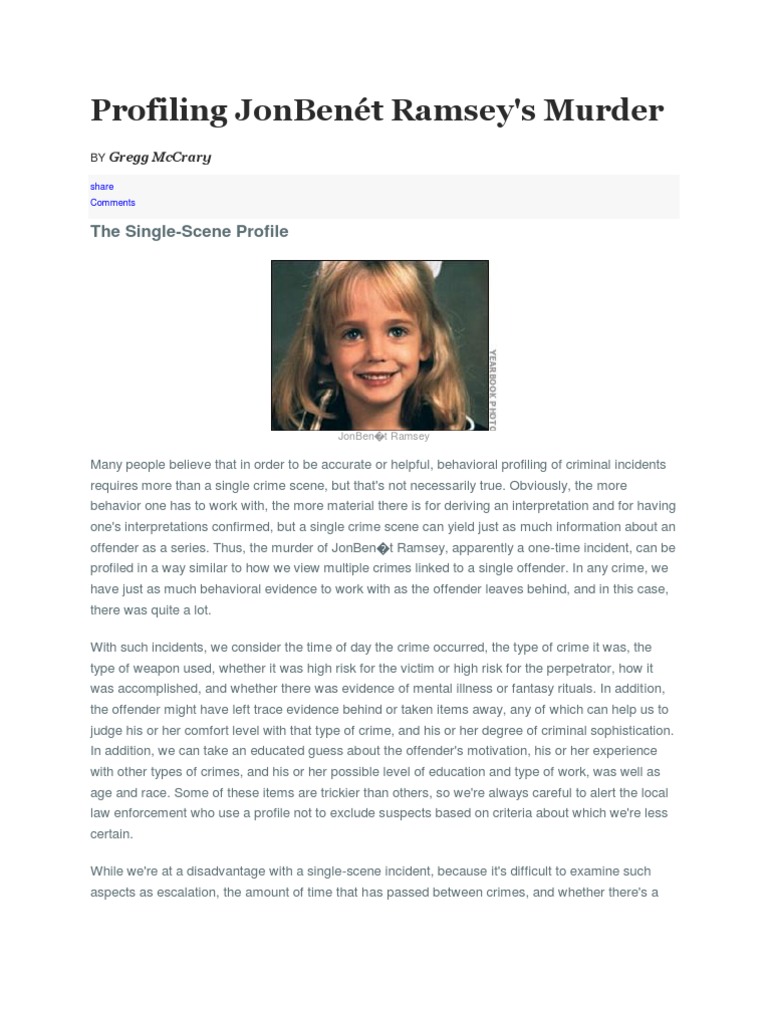 Profiling JonBenét Ramsey | PDF | Offender Profiling | Criminal Justice
