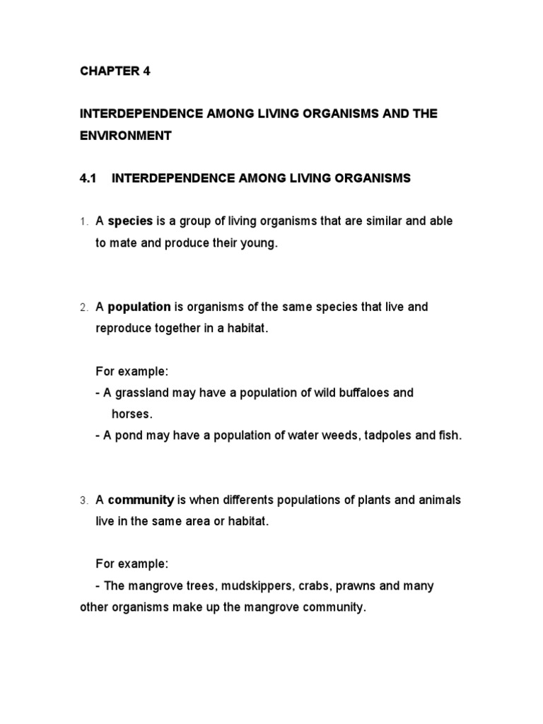 Interdependence Among Living Organisms | PDF | Symbiosis | Habitat