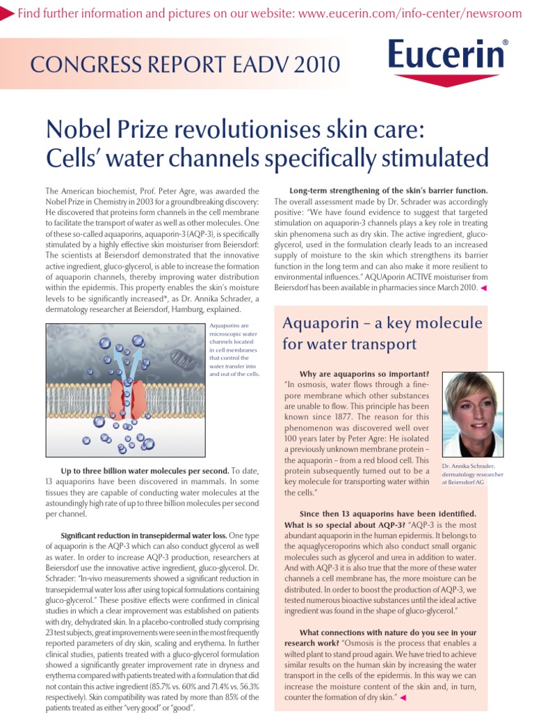 Eucerin - Nobel Prize Revolutionises Skin Care - Cells' Water Channels ...