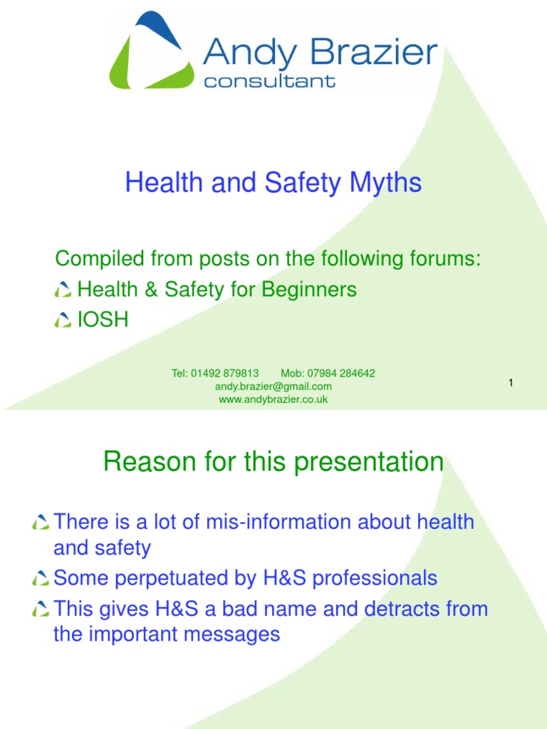 Health and Safety Myths: Compiled From Posts On The Following Forums ...