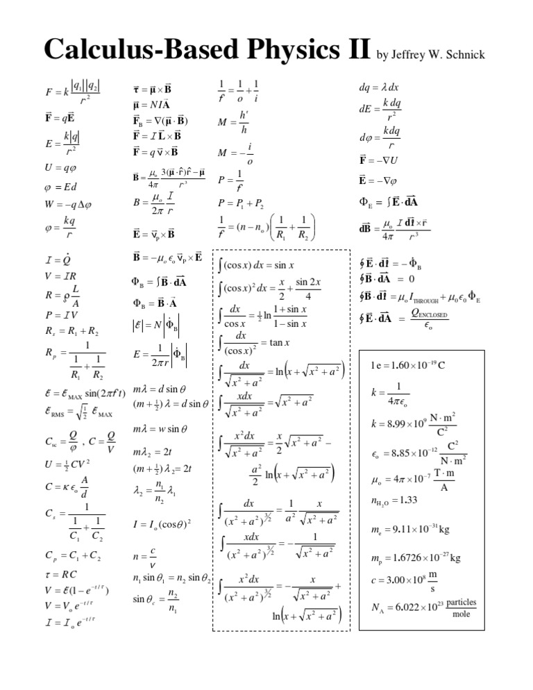Formulas For Calculus-Based Physics 2 | PDF | Teaching Mathematics