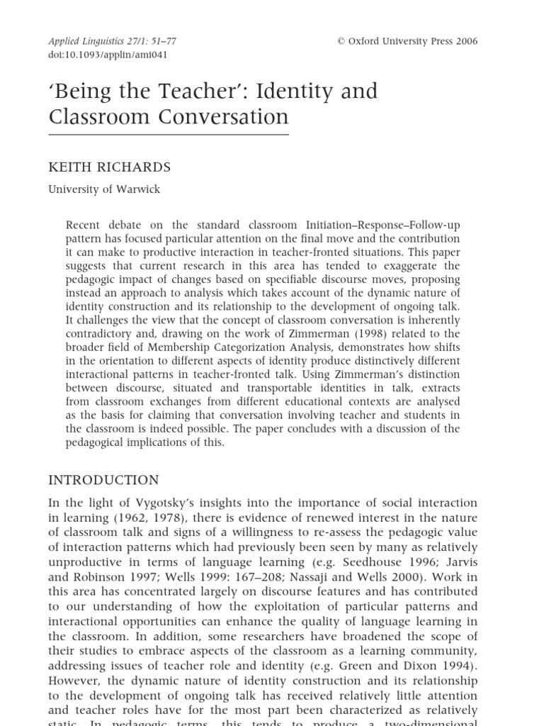 Classroom Identity in Teacher Talk | PDF | Identity (Social Science ...