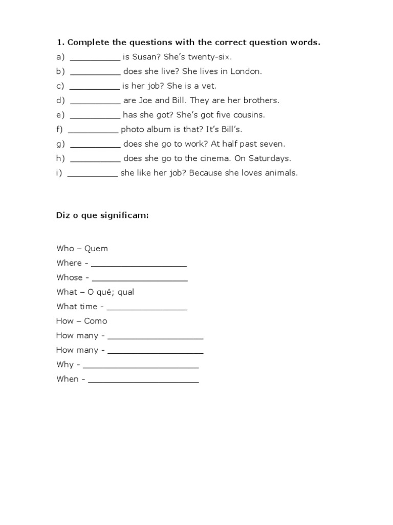 Complete The Questions With The Correct Question Words | PDF | Art ...