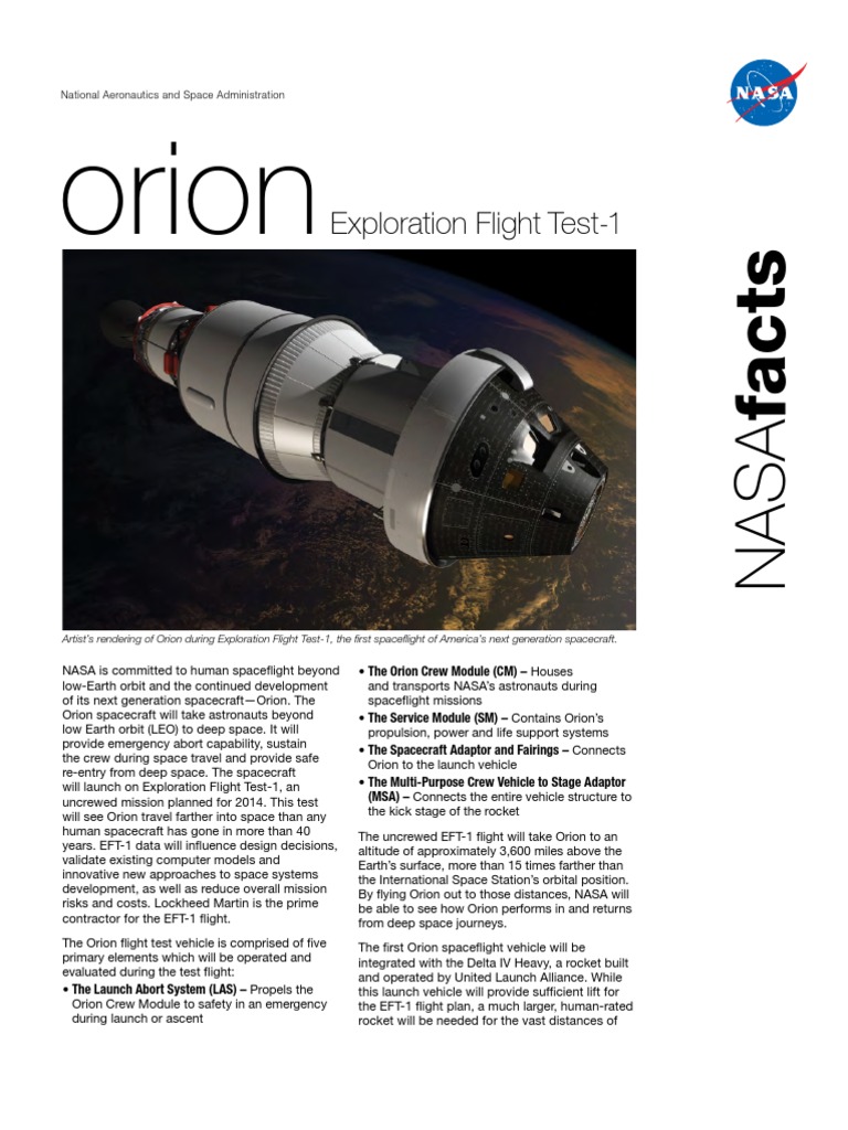 NASA Facts Exploration Flight Test-1 | PDF