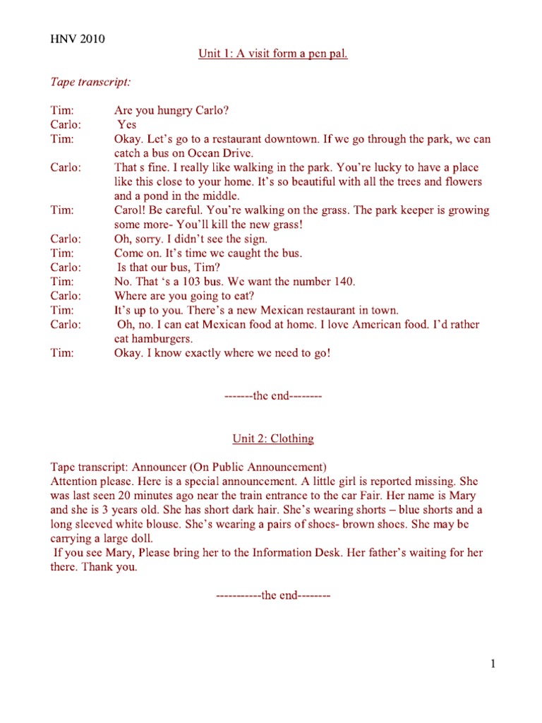 English 9 - Tape Script | PDF