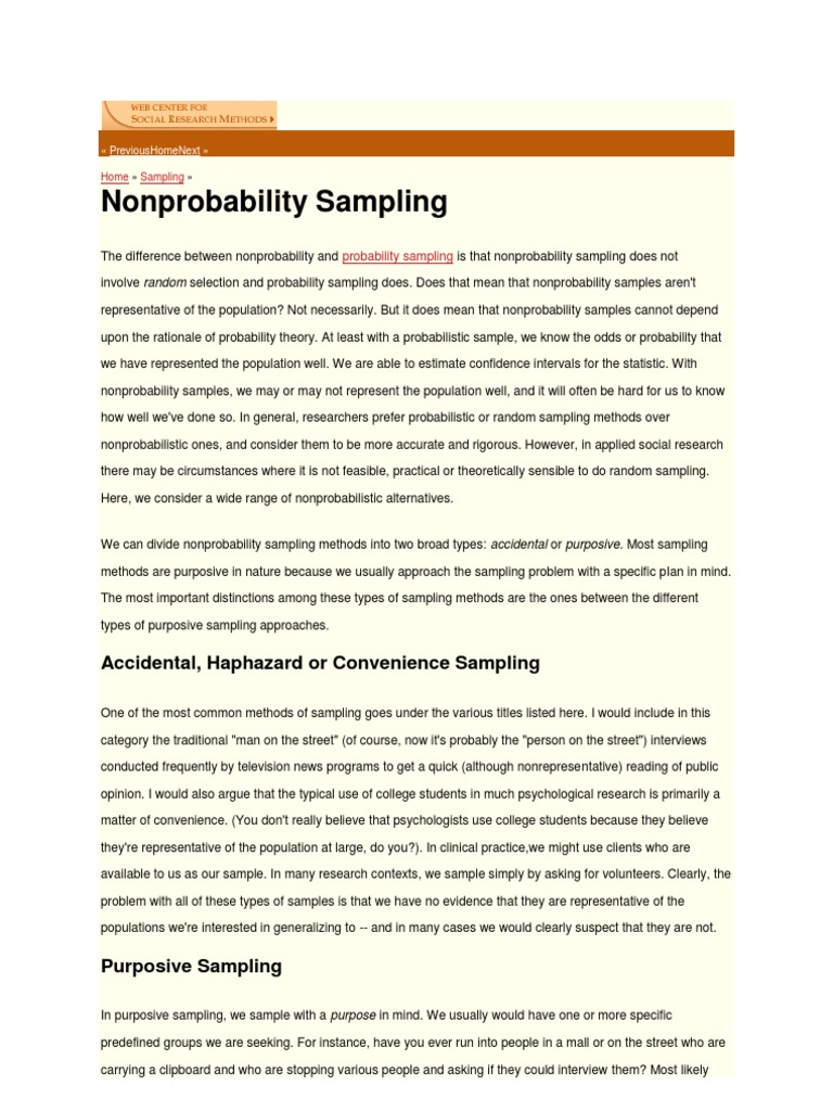 Nonprobability Sampling: Accidental, Haphazard or Convenience Sampling ...