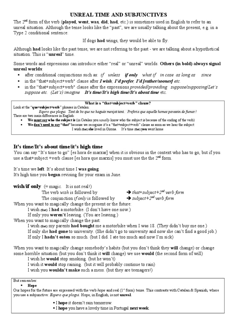 Unreal Time and Subjunctives Explained | PDF | Semiotics | Grammar