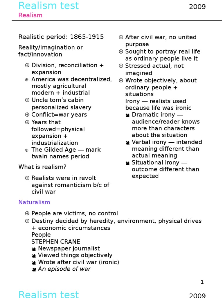 Realism Study Guide | Irony | Realism (Arts)
