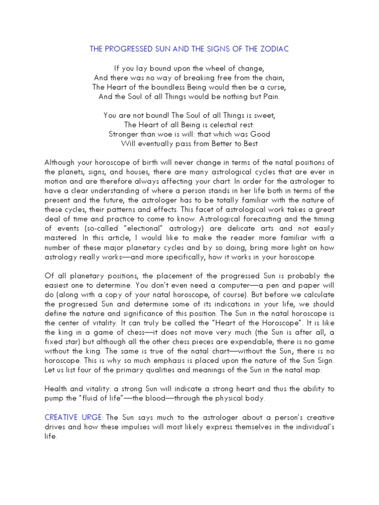 The Progressed Sun and The Signs of The Zodiac | PDF | Horoscope ...