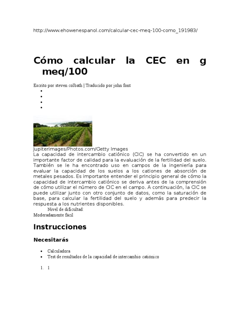Cómo Calcular La CEC en G Meq | PDF | Materiales | Sustancias químicas