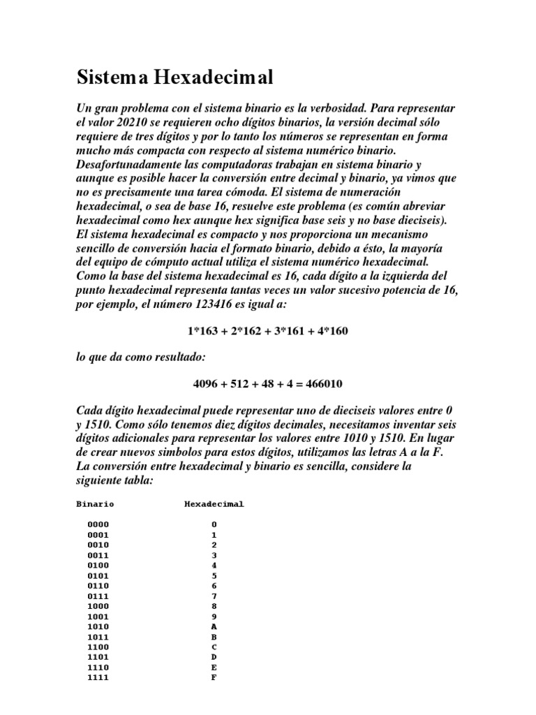 Sistema Hexadecimal | PDF | Decimal | Notación