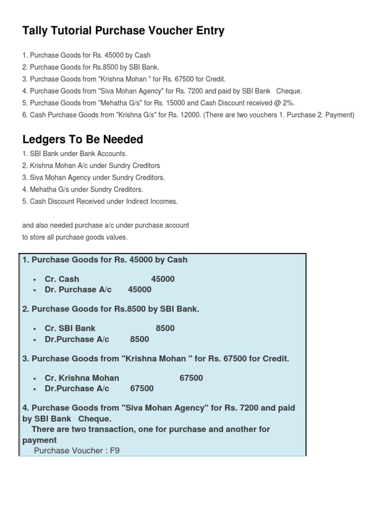 Tally Tutorial Purchase Voucher Entry | PDF | Voucher | Payments