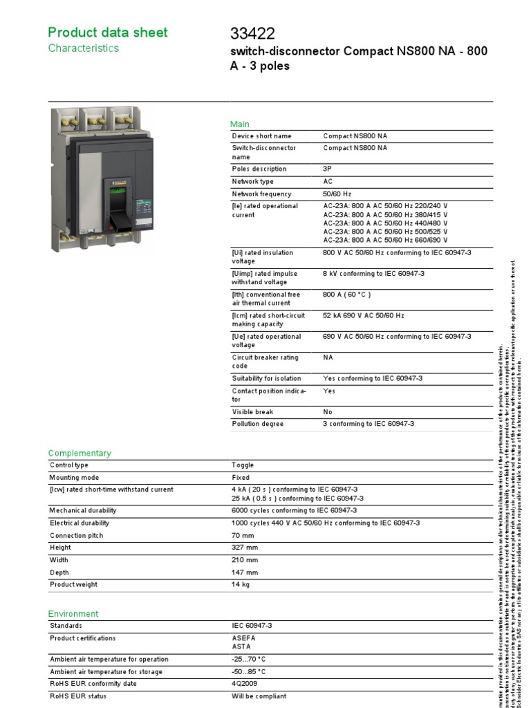 Schneider MCCB NS800N
